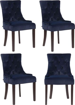 Clp 4er Set Esszimmerstuhl Aberdeen Samt I Mit Hochwertiger Polsterung Und Samtbezug I Polsterstuhl Mit Gestell Aus Kautschukholz, Farbe:blau, Gestell Far