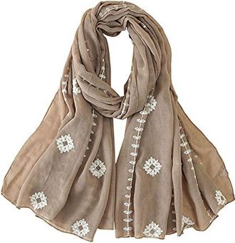 Generic Foulard long brodé en lin tendance pour femmes uni coton et écharpe chat musique, kaki, taille unique