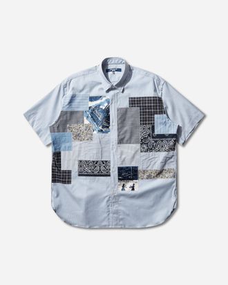 Junya Watanabe Men s Patchwork Shortsleeve Shirt White / Sax Blue