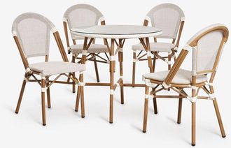 Sklum Brielle Bistro rundes Tischset (80 cm Durchmesser) und 4 stapelbare Aluminium-Gartenst&uuml;hle Gardenia Wei&szlig; - Sklum