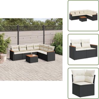 vidaXL 7-tlg. Garten-Sofagarnitur mit Kissen Schwarz Poly Rattan - Gartenm&ouml;bel Set - Outdoor Lounge - Rattan Gartenm&ouml;bel - Esstisch Set - Balkonm&ouml;bel