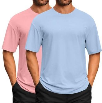Generic Chemise unie pour homme 2026 en coton - T-shirt d&eacute;t&eacute; d&eacute;contract&eacute; &agrave; col rond et manches courtes - T-shirt classique basique 2 pi&egrave;ces pour int&eacute;rieur et 