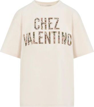Valentino Garavani Homme, Tops, Beige, Taille: M T-shirt en coton avec imprim&eacute;
