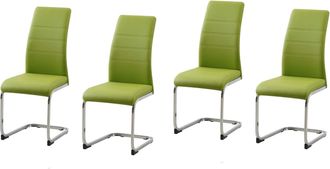 Hti-Line Schwingstuhl 4er Set PU gr&uuml;n SallyC Freischwinger Esszimmerstuhl Kunstleder