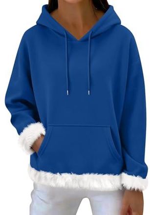Generic Sweat-shirt de Noël long pour femme avec poignets et ourlet en peluche surdimensionnés imprimés de Noël pulls à manches longues pour femme, noir foncé