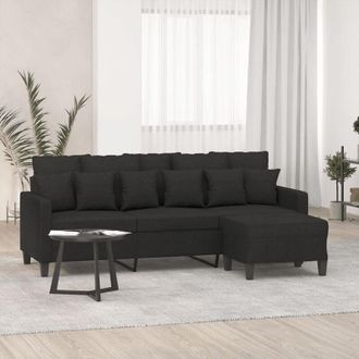 vidaXL Vidaxl - Canap&eacute; &agrave; 3 places avec repose-pieds Noir 180 cm Tissu
