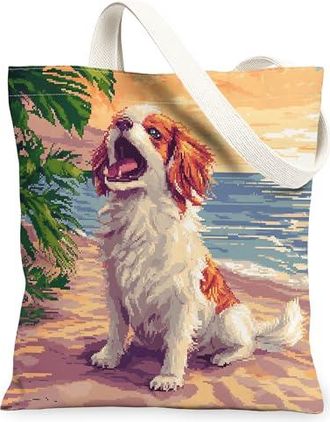 Generic Sac fourre-tout d&eacute;t&eacute; en toile motif chien japonais pour faire du shopping, 33 x 38,1 cm, sac d&eacute;picerie r&eacute;utilisable pour femme, peinture esth&eacute;tique, d