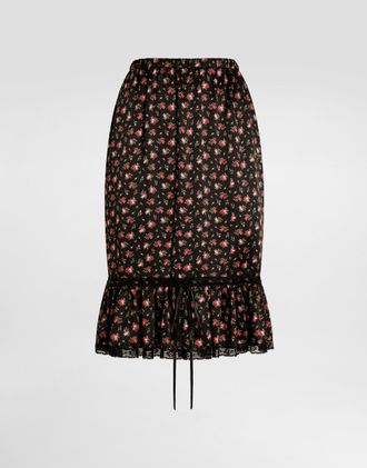 Dolce & Gabbana Gerade Geschnittener Rock Mit Volant Und Röschen-print - Frau Röcke Mehrfarbig 48