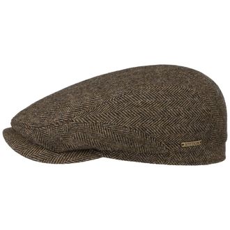 Stetson Belfast Flatcap Schieberm&uuml;tze Herrenkappe Herringbone mit Innenfutter Baumwolle Herbst Winter braun-schwarz 57 cm