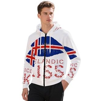 Generic Veste &Agrave; Capuche Homme Enti&egrave;rement Zipp&eacute;e Islande Imprim&eacute; Drapeau Sweat-Shirt Manches Longues Style Universitaire V&ecirc;tements D&eacute;contract&eacute;s Sweat-Shirt &Agrave; 