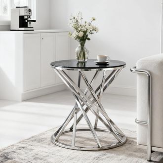 Ainpecca Beistelltisch rund 50 cm aus gehärtetem Glas und Edelstahl moderner Couchtisch Glastisch für Wohnzimmer und Schlafzimmer Kleiner Wohnzimmertisch als N