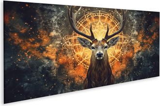 Islandburner Bild auf Leinwand Majest&auml;tischer Hirsch vor Mandala Hintergrund Bilder Wandbilder Poster