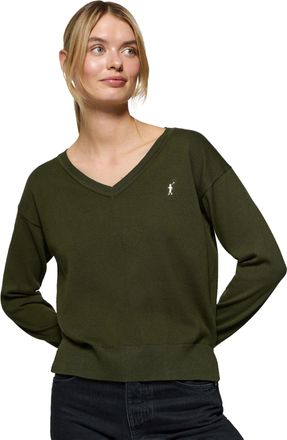 Polo Club Strickpullover dunkelgr&uuml;n mit V-Kragen und Rigby Go Logo-Stickerei - Damen - 100% Baumwolle