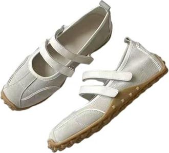 Generic JCVBN Edition Vintage Cuir Rouge Mary Jane Chaussures Femmes Magique Sticker Casual Ballet Simple Chaussures, blanc, 36.5 EU