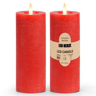 Matches 21 LED Stumpenkerzen 2er Set aus Echtwachs mit Timerfunktion inkl. Fernbedienung - Kerzen realistisch flackernde Flamme warmwei&szlig; &Oslash; 7 x 18 cm - Elektrisch