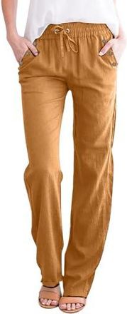 Generic Pantalon Fluide Femme &eacute;t&eacute;,Pantalon Long &eacute;lastique en Coton et Lin pour, Couleur Unie, Loisirs de Plage Pants Thermique (Orange, XXXL)