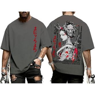 Generic T-shirt graphique japonais pour homme, art graphique Geisha | Chemise surdimensionn&eacute;e &agrave; manches courtes et col rond d&eacute;contract&eacute; - pour le sport, gris,