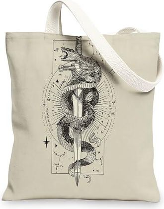 Generic Sacs fourre-tout en toile serpent, sacs dépicerie réutilisables, vintage légers et lavables avec bandoulière pour Gy, beige, 13x15 Inch