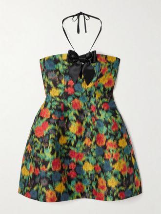 Shushu/Tong Minikleid Aus Brokat Mit Schleife - Gr&uuml;n