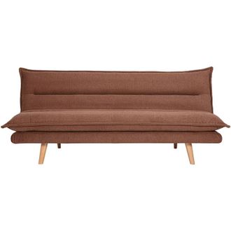 Miliboo Schlafsofa f&uuml;r 3 Personen aus Stoff in verbrannter Erde Effekt und hellem Holz BINGO