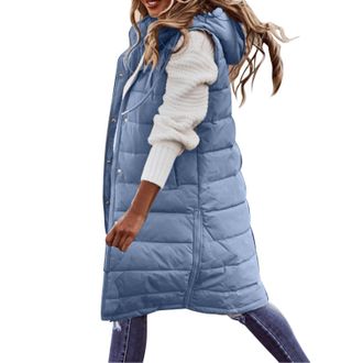Generic Lange Steppweste Damen, Weste Damen Lang, Daunenweste Damen Lang Damen Weste Mit Kapuze Long, Gro&szlig;e Gr&ouml;&szlig;en Weste Damen Puffer Weste Damen Mit Kapuze E