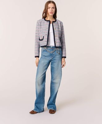 Maje Kurze Tweedjacke - Bleu / Rouge - Gr&ouml;&szlig;e 40 - Maje
