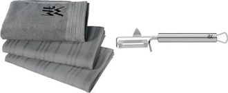 WMF K&uuml;chenhandtuch-Set 3-teilig, Baumwolle K&uuml;chent&uuml;cher & Profi Plus Kartoffelsch&auml;ler Pendelklinge 19 cm, Pendelsch&auml;ler einschneidig
