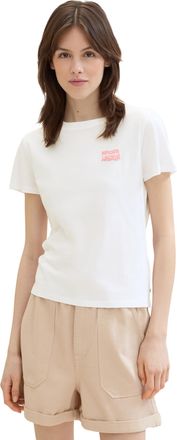 Tom Tailor Damen Basic T-Shirt mit kleinem Print, White, XS