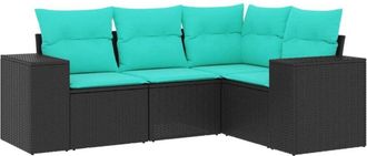 vidaXL 4-teiliges Gartensofa-Set mit Kissen, schwarzes Polyrattan vidaXL