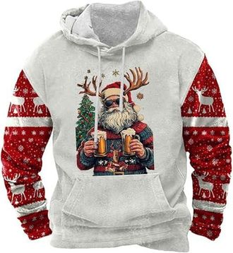 Generic Sweat &agrave; capuche de No&euml;l pour homme &agrave; manches longues en patchwork color&eacute; - Pull de No&euml;l avec cordon de serrage - Coupe ample - Chaud et doux - Confort
