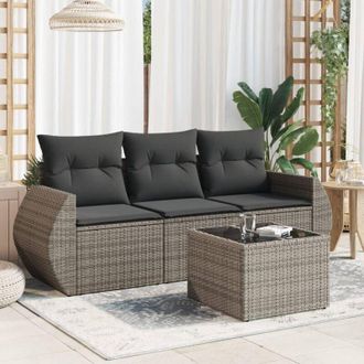 vidaXL 4-tlg. Garten-Sofagarnitur mit Kissen Grau Poly Rattan - Vidaxl