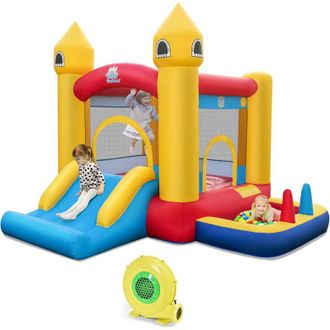 Costway H&uuml;pfburg mit Gebl&auml;se, Rutsche, Sprungbereich, Basketballkorb, B&auml;llebad, Ringwurf, Ballwerfen und Ozeanb&auml;llen, Kinder H&uuml;pfschloss f&uuml;r Indoor &