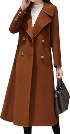 Generic Manteau long dhiver ample en laine double boutonnage pour femme Caramel 5XL, caramel, 5XL