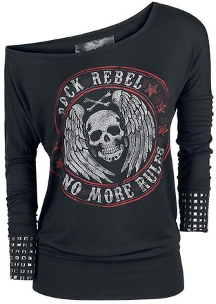 Rock Rebel by EMP Damen schwarzes Langarmshirt mit Print und Nieten 3XL