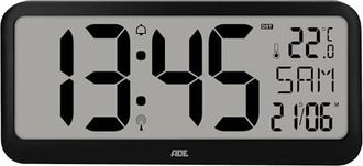 ADE Horloge num&eacute;rique Murale geante radiopilot&eacute;e avec Chiffres XXL | Horloge de Table avec Calendrier | avec temp&eacute;rature & Alarme | Parfaite pour Les Seni
