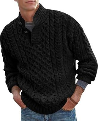 Generic Pull &agrave; col Montant en Maille torsad&eacute;e &eacute;paisse pour Homme, v&ecirc;tement Tendance Automne-Hiver, Noir, Taille XXL