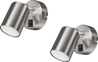 LEDs Com 2 Stück Wandspot WAIKA Schalter chrom matt + LED Lampe warm- weiß 3-Stufen Dimmen 500lm