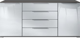 Vladon Sideboard Linio V2 - Moderne Kommode mit 2 Türen & 4 Schubladen, Anthrazit matt/Weiß Hochglanz, 166,5 x 72,5 x 35 cm (BxHxT) - Beistellschrank Anricht