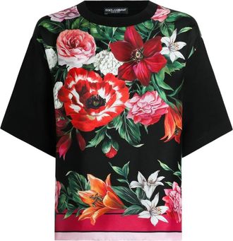 Dolce & Gabbana T-Shirt aus Baumwoll-Seidengemisch - Schwarz