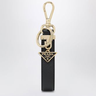 Prada Schl&uuml;sselanh&auml;nger aus schwarzem Saffiano mit dreieckigem Logo