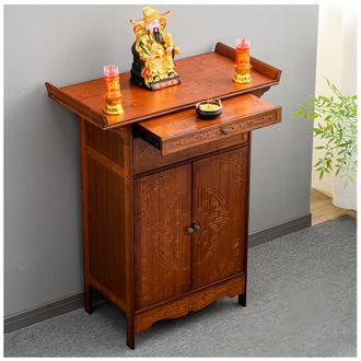 Generic Altartisch, Buddha-Nische im chinesischen Stil mit Stauraum, buddhistischer Altarschrank aus Bambus mit Auszugsfach und Schublade f&uuml;r Zuhause oder Tem