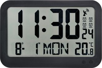 Atlanta Mocassin Funk Wanduhr Tischuhr Wecker gro&szlig;e LCD Digital Anzeige mit Temperatur 4 Alarme Snooze Tag Datum Rechteck - 4519