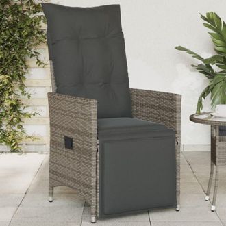 vidaXL Gartensessel Verstellbar mit Kissen Grau Poly Rattan - Vidaxl