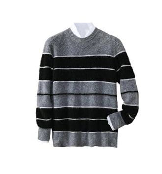 Generic Pull en laine mélangée à col rond pour homme - Couleur contrastée - Automne et hiver, Noir, XXL