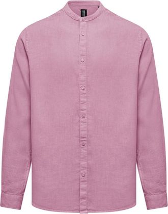 Bomboogie Homme, Chemises, Rose, Taille: L Chemise en lin &agrave; col mandarin