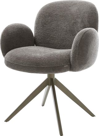 DELIFE Esszimmerstuhl Nube-Flex mit Armlehnen Kreuzgestell breit Effektfinish Titan Boucl&eacute; Soft Schlamm 360&deg; drehbar Wippfunktion Taschenfederkern