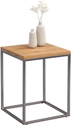 M2 Kollektion Ralf Beistelltisch, Holz, Metall Edelstahloptik Wildeiche Massiv Ge&ouml;lt, 40 x 40 x 52 cm