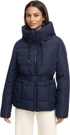 Marikoo Damen Winterjacke (XS-XXL) - gesteppt, mit Kapuze, Tailleng&uuml;rtel - N073 - Navy Gr&ouml;&szlig;e S - Gr.S