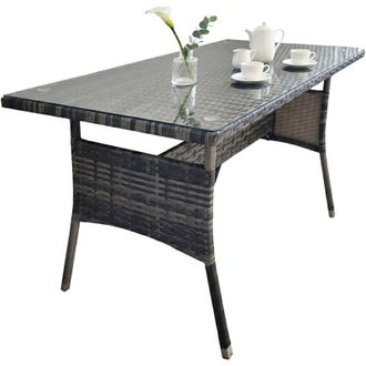 Relaxdays Relaxdays Gartentisch, HBT: 70 x 100 x 60 cm, wetterfest, Polyrattan, Glasplatte, eckiger Esstisch Garten & Balkon, grau