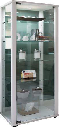 VCM Glasvitrine stehend | Vitrine Glas mit ESG-Sicherheitsglas | Ma&szlig;e ca. H. 115 x B. 50 x T. 38 cm | Standvitrine Glas | Modern und platzsparend | Glas V
